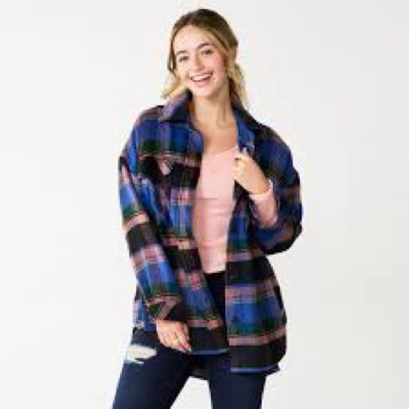 SO | Jackets & Coats | So Womens Plaid Shaket Blue Black Pink Green ...